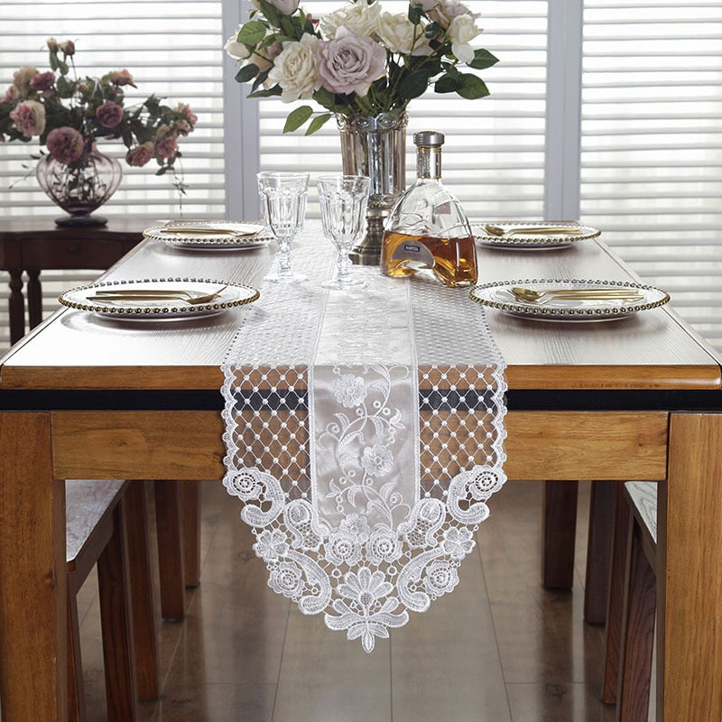 Europe style Table Runner Embroidered ,Table Flag Cover Lace White Sim ...